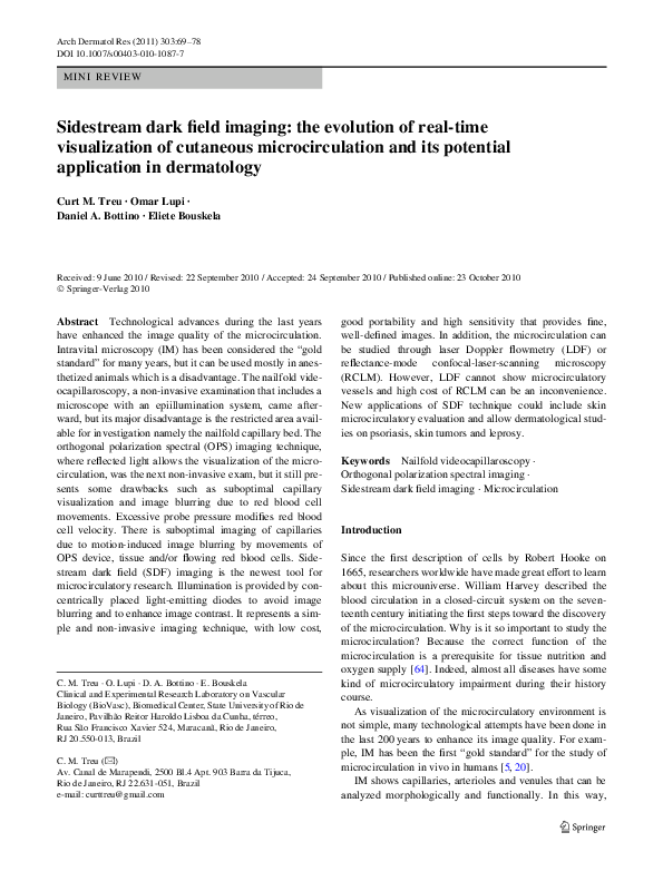 Pdf Sidestream Dark Field Imaging The Evolution Of Real Time