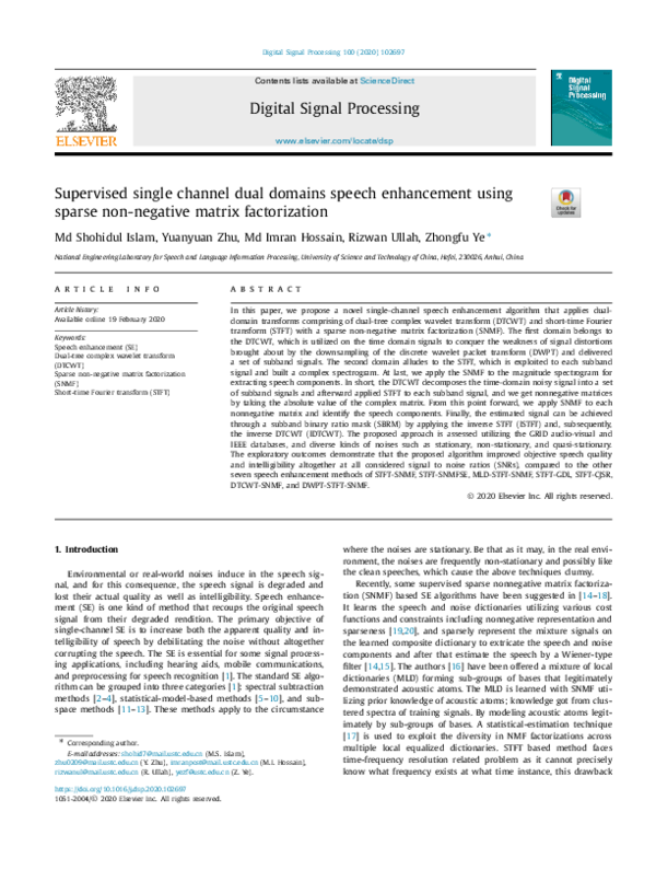 (PDF) Supervised single channel dual domains speech enhancement using sparse non-negative matrix ...