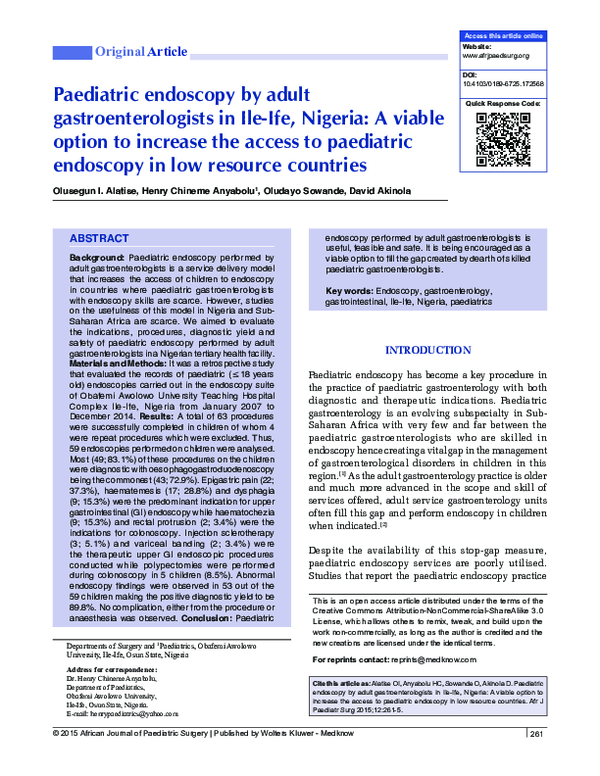 (PDF) Paediatric endoscopy by adult gastroenterologists in Ile-Ife ...