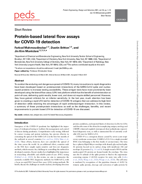 (PDF) Protein-based lateral flow assays for COVID-19 detection
