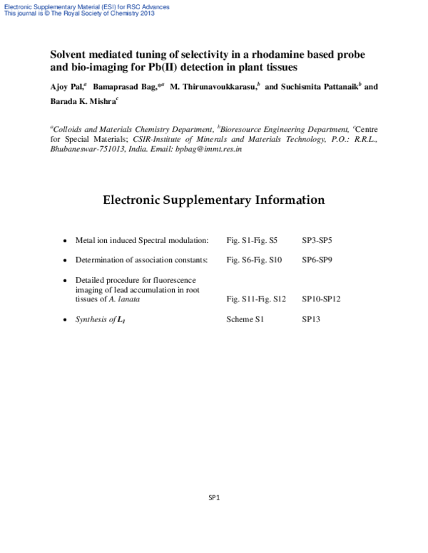 Pdf Solvent Mediated Tuning Of Selectivity In A Rhodamine Based Probe And Bioimaging For Pb Ii