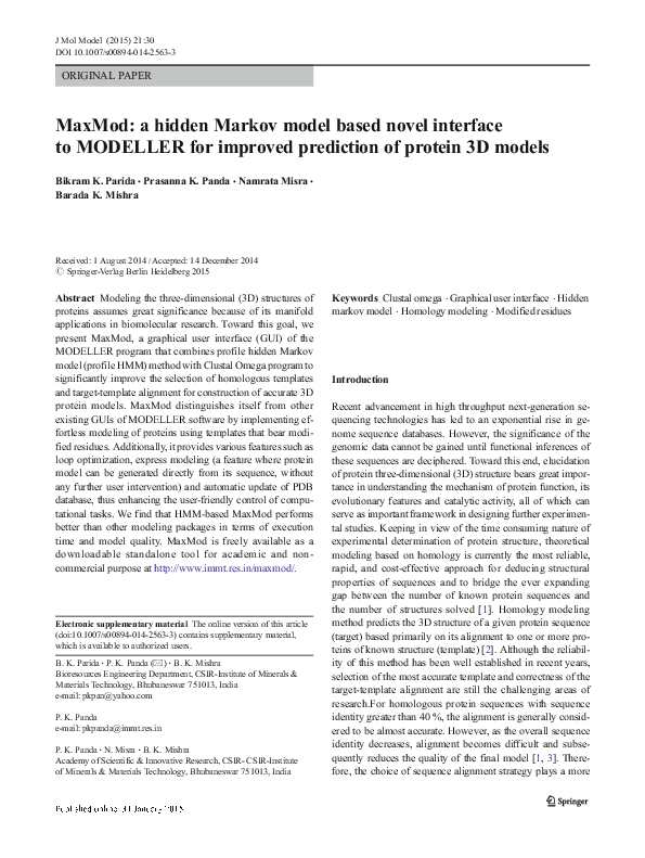 Pdf Maxmod A Hidden Markov Model Based Novel Interface To Modeller For Improved Prediction Of