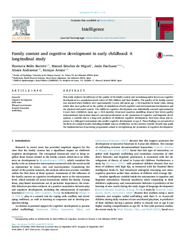 (PDF) Family context and cognitive development in early childhood: A ...