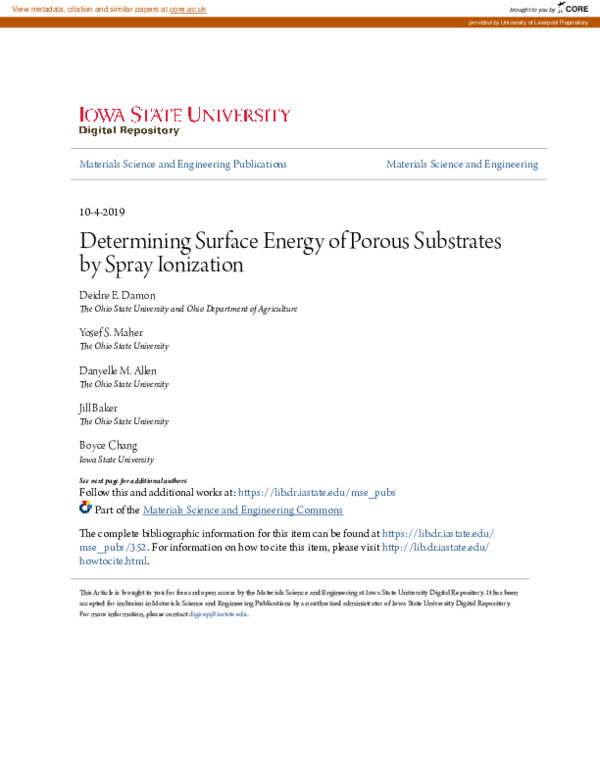 (PDF) Determining Surface Energy of Porous Substrates by Spray Ionization