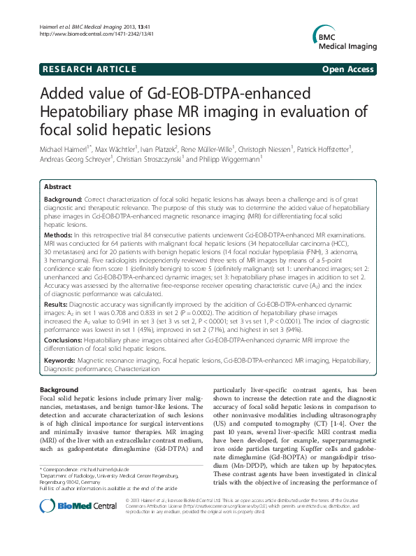 (PDF) Added value of Gd-EOB-DTPA-enhanced Hepatobiliary phase MR ...