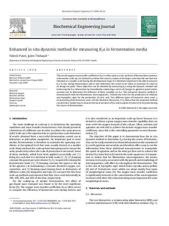 (PDF) Enhanced in situ dynamic method for measuring KLa in fermentation ...