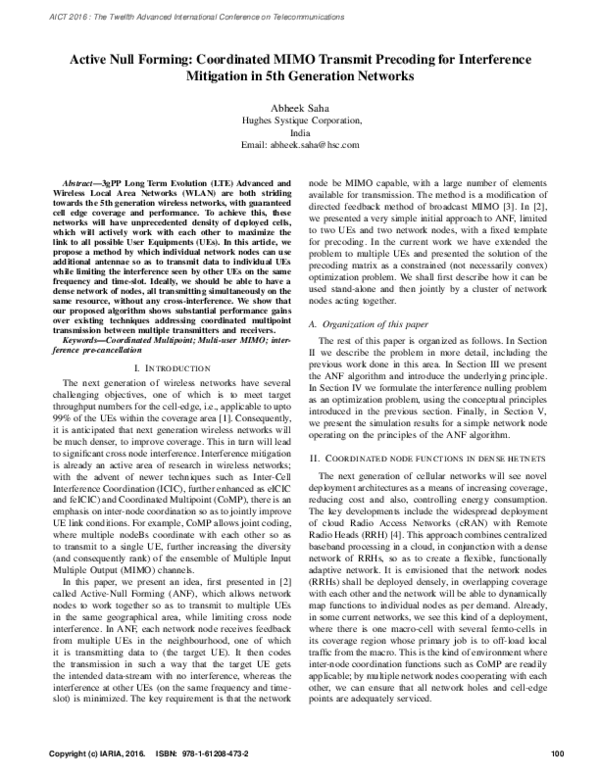 (PDF) Active Null Forming: Coordinated MIMO Transmit Precoding for Interference Mitigation in ...