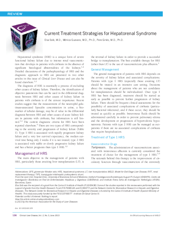 Pdf Current Treatment Strategies For Hepatorenal Syndrome