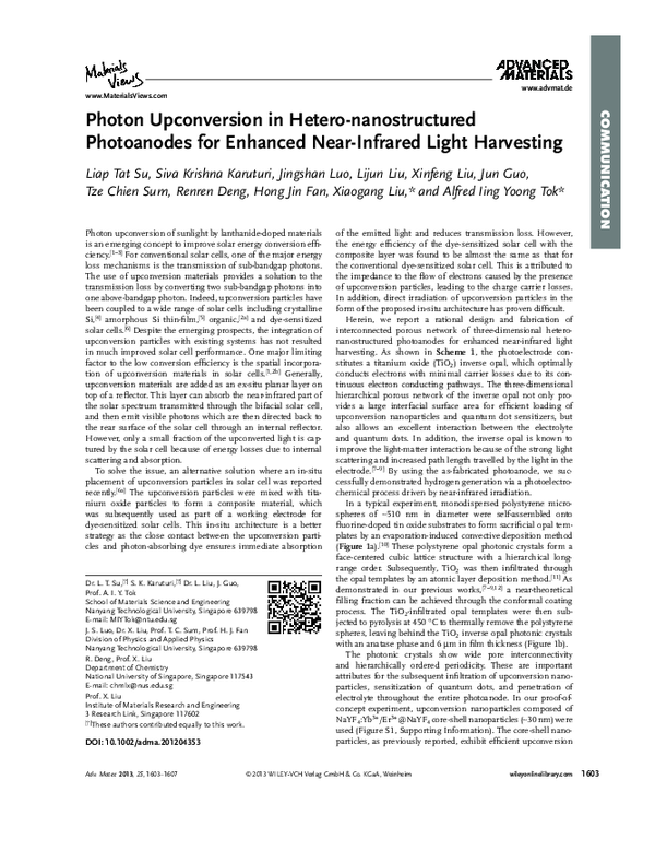 (PDF) Photon Upconversion in Hetero-nanostructured Photoanodes for Enhanced Near-Infrared Light ...