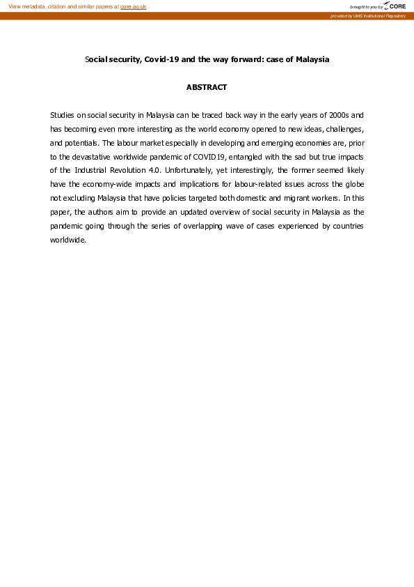 (PDF) Social security, Covid-19 and the way forward: case of Malaysia
