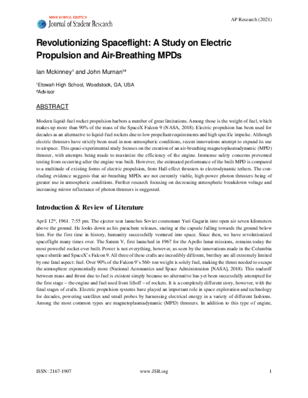 (PDF) Revolutionizing Spaceflight: A Study on Electric Propulsion and ...