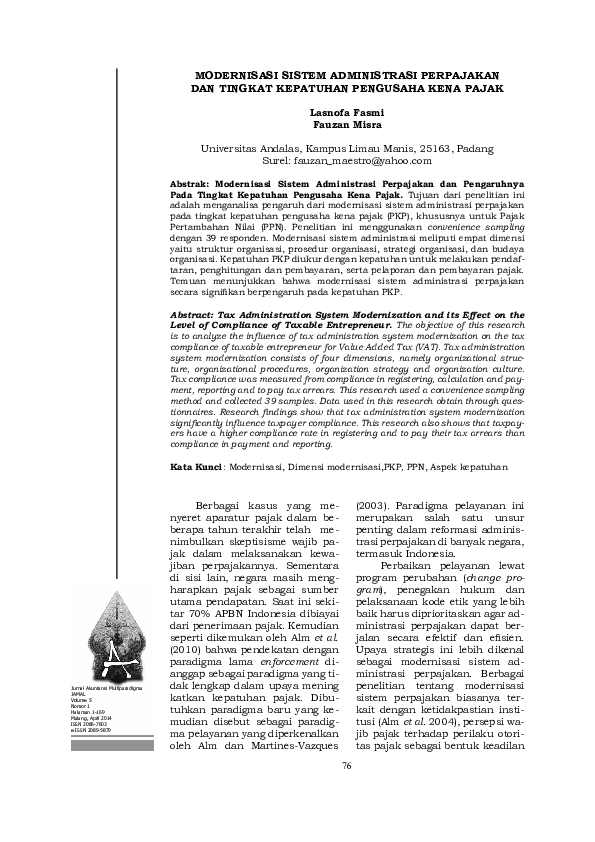 (PDF) Modernisasi Sistem Administrasi Perpajakan Dan Tingkat Kepatuhan Pengusaha Kena Pajak