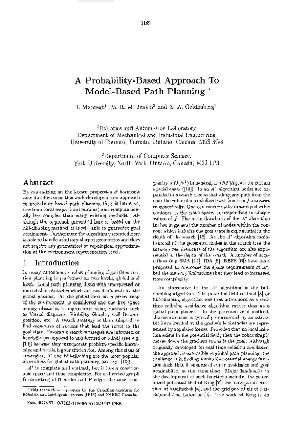 (PDF) A probability-based approach to model-based path planning