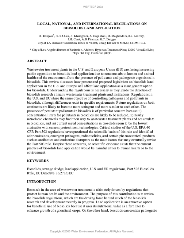 (PDF) Local, National, and International Regulations on Biosolids Land ...