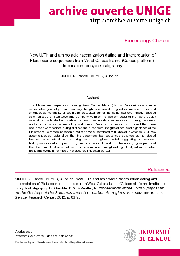 (PDF) New U/Th and amino-acid racemization dating and interpretation of ...