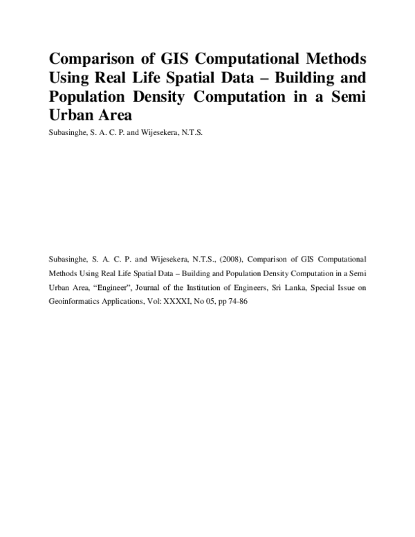 (PDF) Comparison of GIS Computational Methods using Real Life Spatial Data -- Building and ...