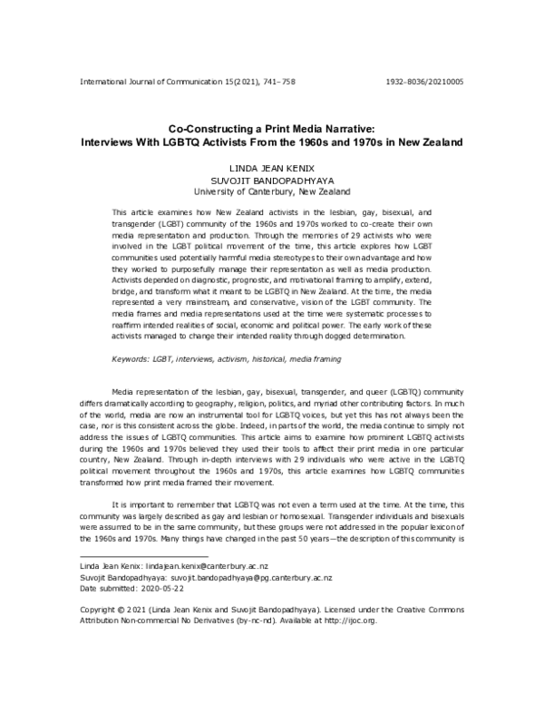 (PDF) Co-Constructing a Print Media Narrative: Interviews With LGBTQ ...