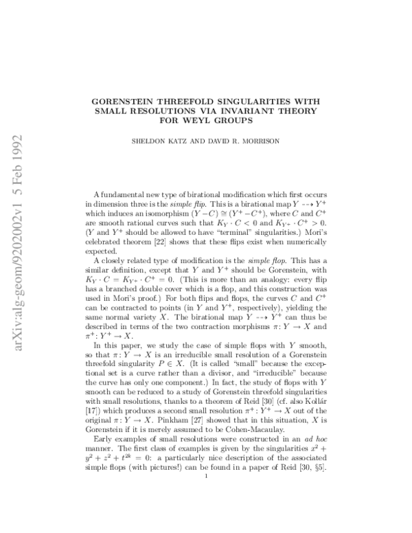(PDF) Gorenstein threefold singularities with small resolutions via ...