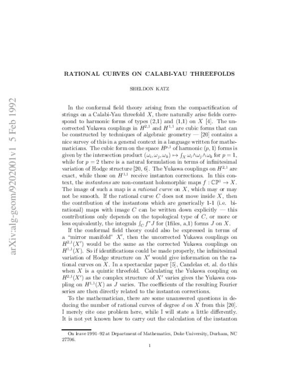 (PDF) Rational curves on Calabi-Yau threefolds