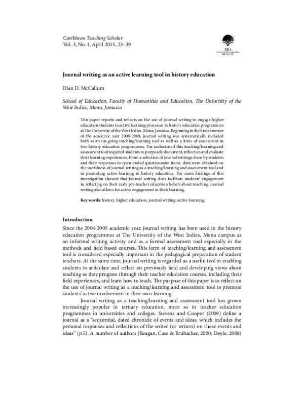(PDF) Journal writing as an active learning tool in history education