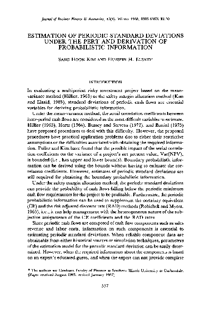 (PDF) Estimation of Periodic Standard Deviations Under the Pert and Derivatio of Probabilistic ...