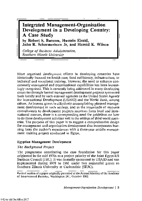 (PDF) Integrated Management-Organisation Development in a Developing ...