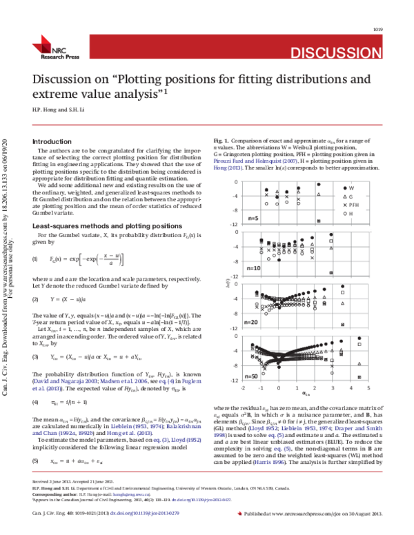 (PDF) Discussion on “Plotting positions for fitting distributions and ...