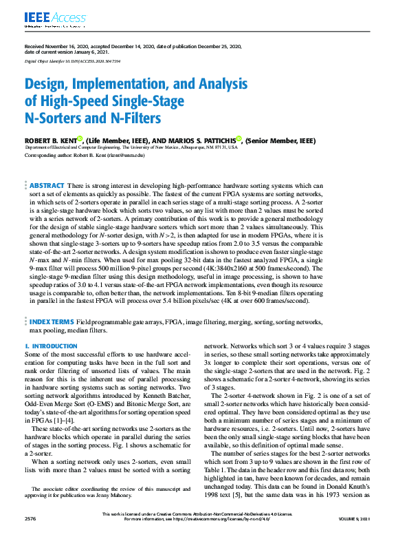 (PDF) Design, Implementation, and Analysis of High-Speed Single-Stage N-Sorters and N-Filters