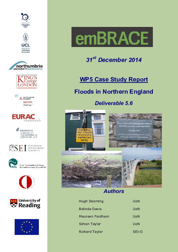 (PDF) embrace (WP5) Case Study Report: Floods in Northern England