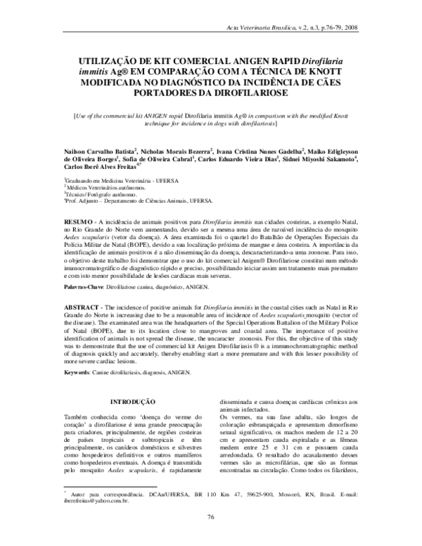 (PDF) Utilização de kit comercial Anigen Rapid Dirofilaria Immitis Ag ...