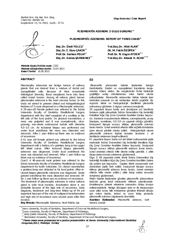 (PDF) Pleomorfik Adenom: 3 Olgu Sunumu | Ahmet Hüseyin Acar - Academia.edu
