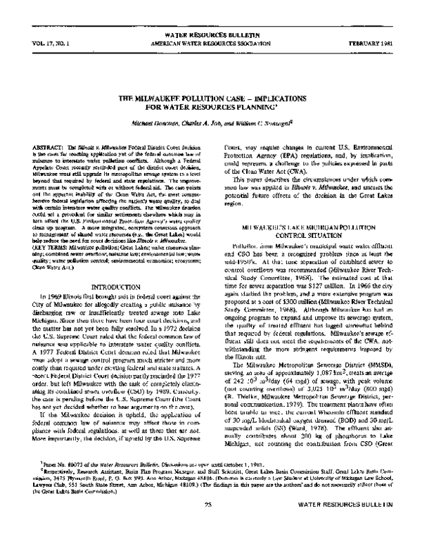 (PDF) The Milwaukee Pollution Case - Implications for Water Resources ...