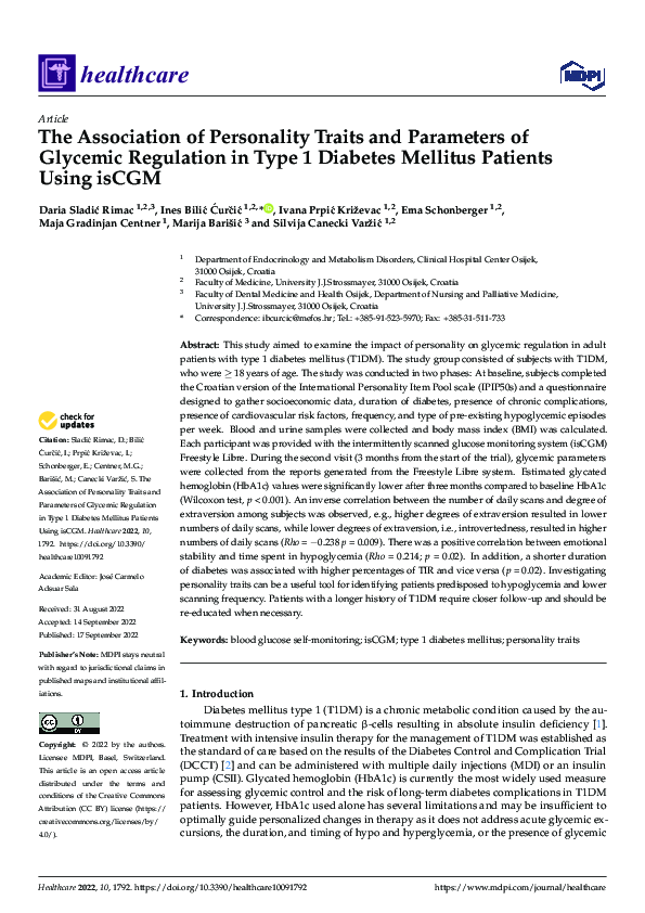 (PDF) The Association of Personality Traits and Parameters of Glycemic ...