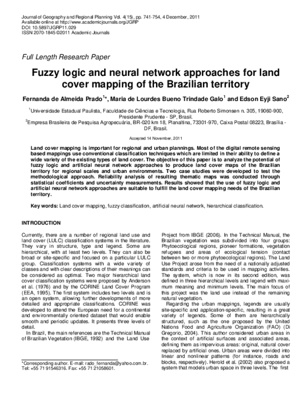 (PDF) Fuzzy logic and neural network approaches for land cover mapping of the Brazilian territory
