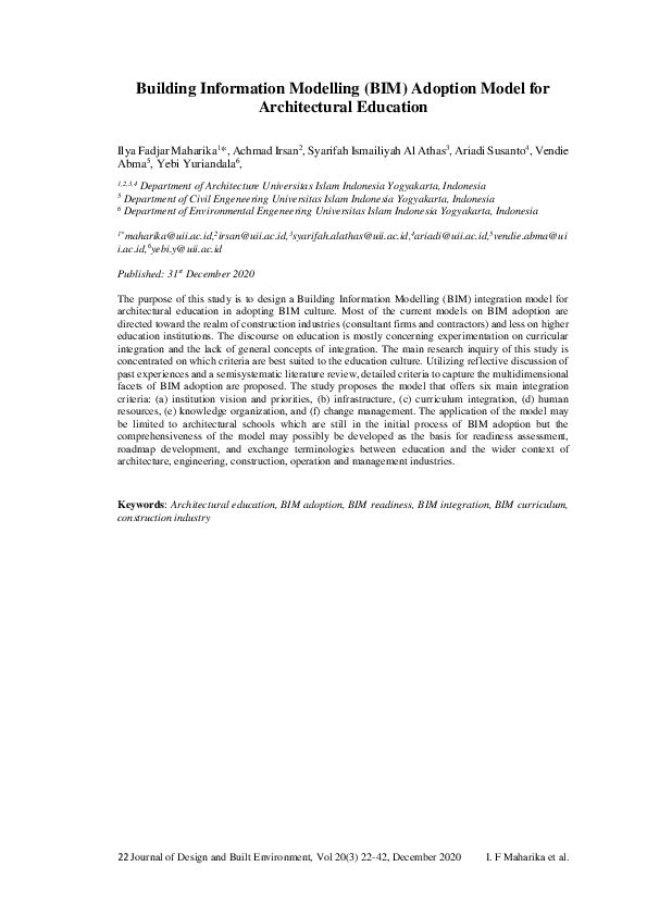 Pdf Building Information Modelling Bim Adoption Model For
