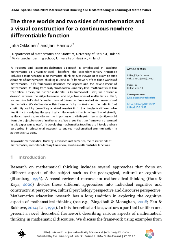 (PDF) The three worlds and two sides of mathematics and a visual construction for a continuous ...