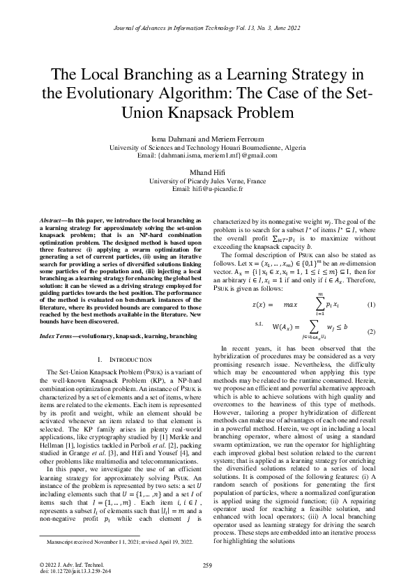 (PDF) The Local Branching as a Learning Strategy in the Evolutionary ...