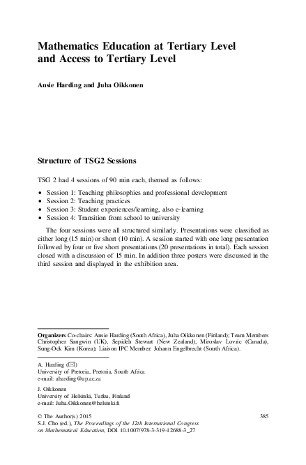 (PDF) Mathematics Education at Tertiary Level and Access to Tertiary Level