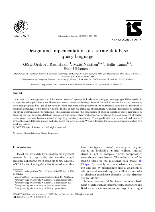 (PDF) Design and implementation of a string database query language