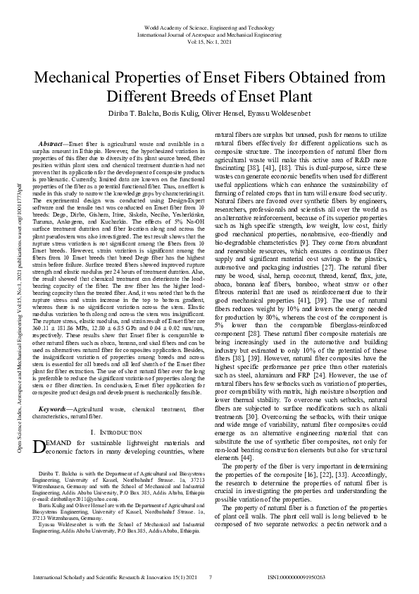 (PDF) Mechanical Properties of Enset Fibers Obtained from Different ...
