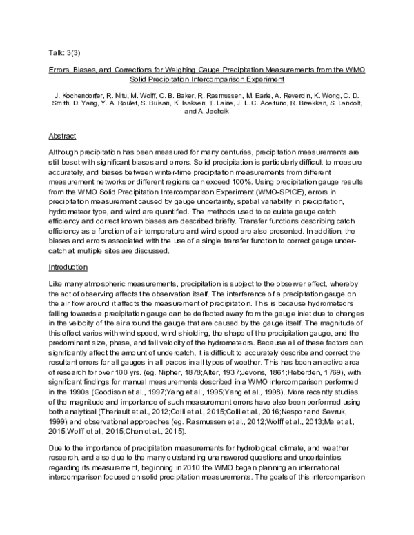 (PDF) Errors, Biases, and Corrections for Weighing Gauge Precipitation ...