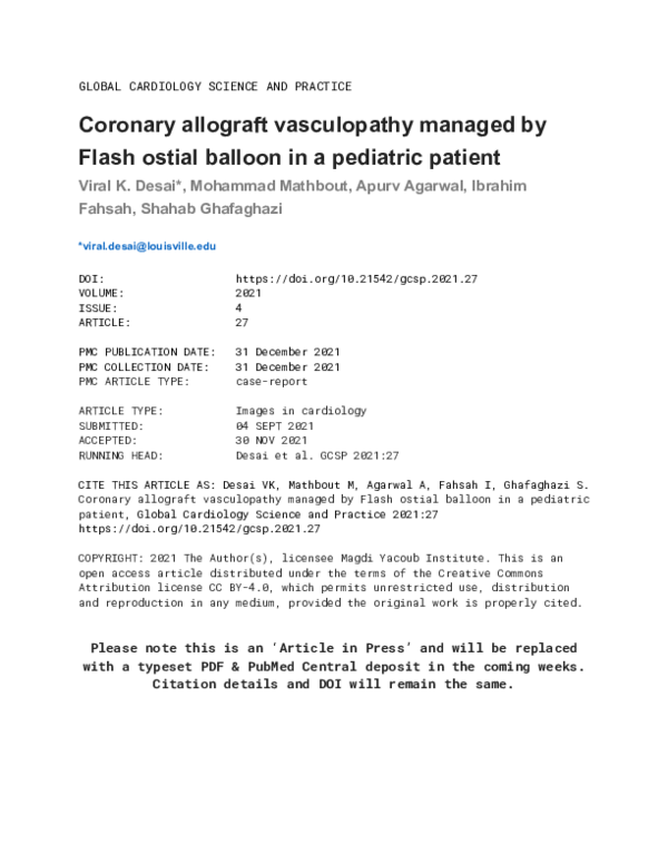 (PDF) Coronary allograft vasculopathy managed by Flash ostial balloon ...