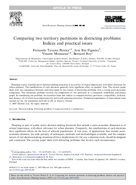 (PDF) Comparing two territory partitions in districting problems ...