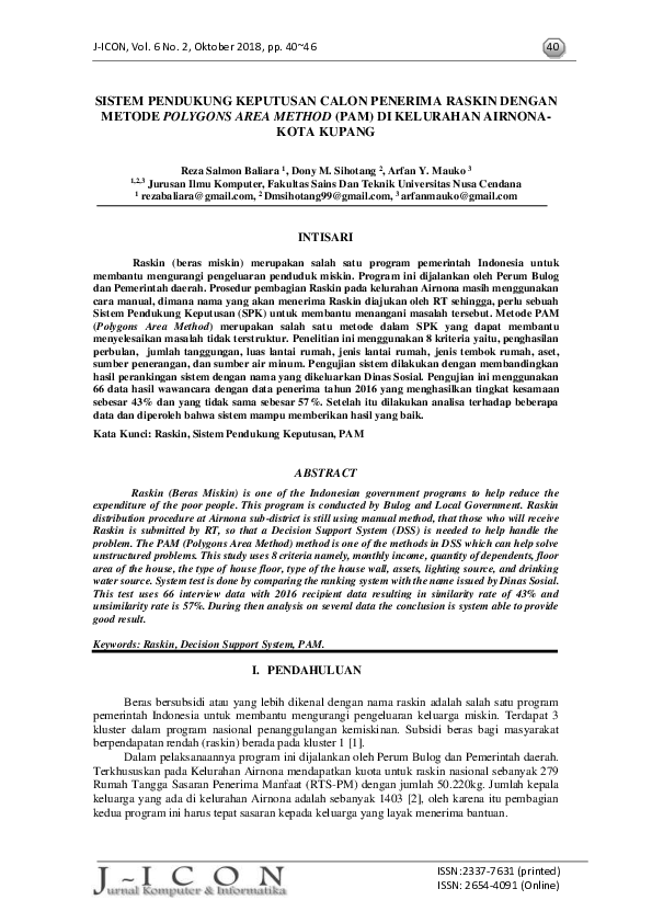 (PDF) Sistem Pendukung Keputusan Calon Penerima Raskin Dengan Metode Polygons Area Method (Pam ...