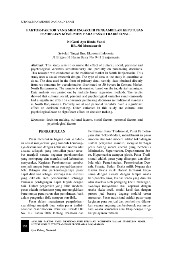 (PDF) Faktor-Faktor Yang Memengaruhi Pengambilan Keputusan Pembelian Konsumen Pada Pasar ...