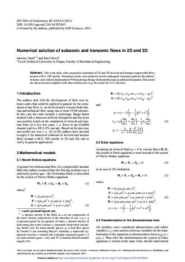 (PDF) Numerical solution of subsonic and transonic flows in 2D and 3D