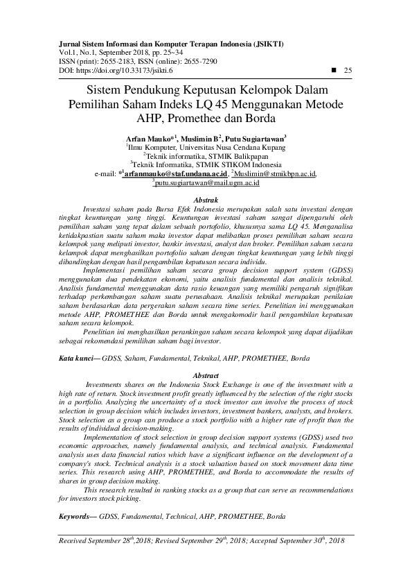 (PDF) Sistem Pendukung Keputusan Kelompok pemilihan Saham LQ45 dengan menggunakan metode AHP ...