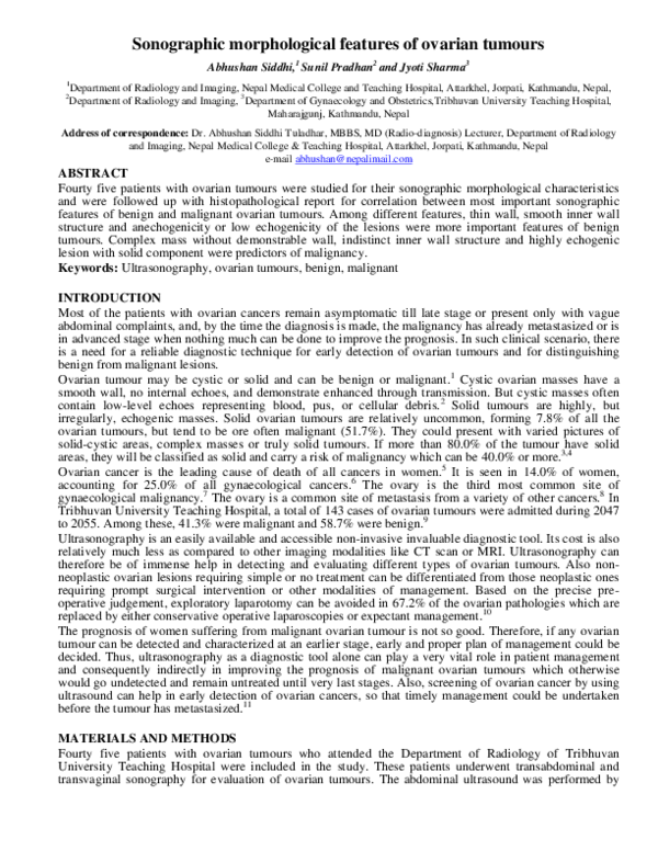 (PDF) Sonographic morphological features of ovarian tumours