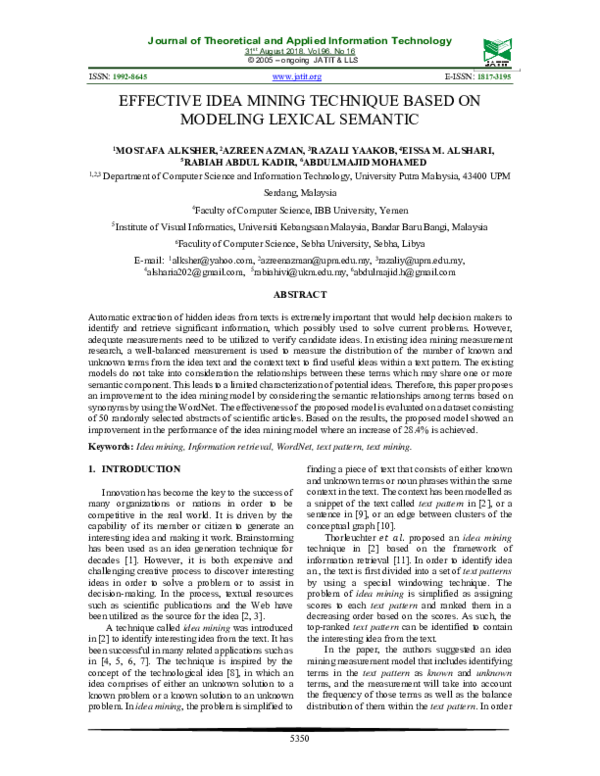 Pdf Effective Idea Mining Technique Based On Modeling Lexical