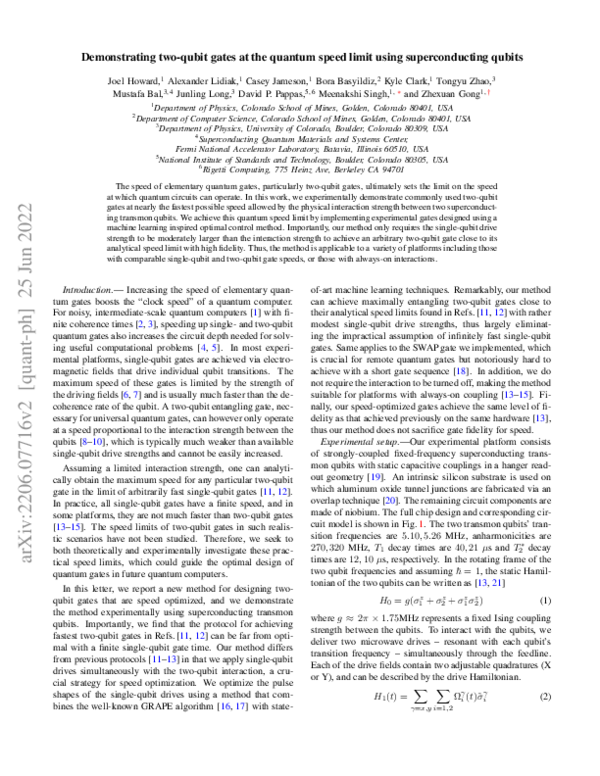 Pdf Demonstrating Two Qubit Entangling Gates At The Quantum Speed